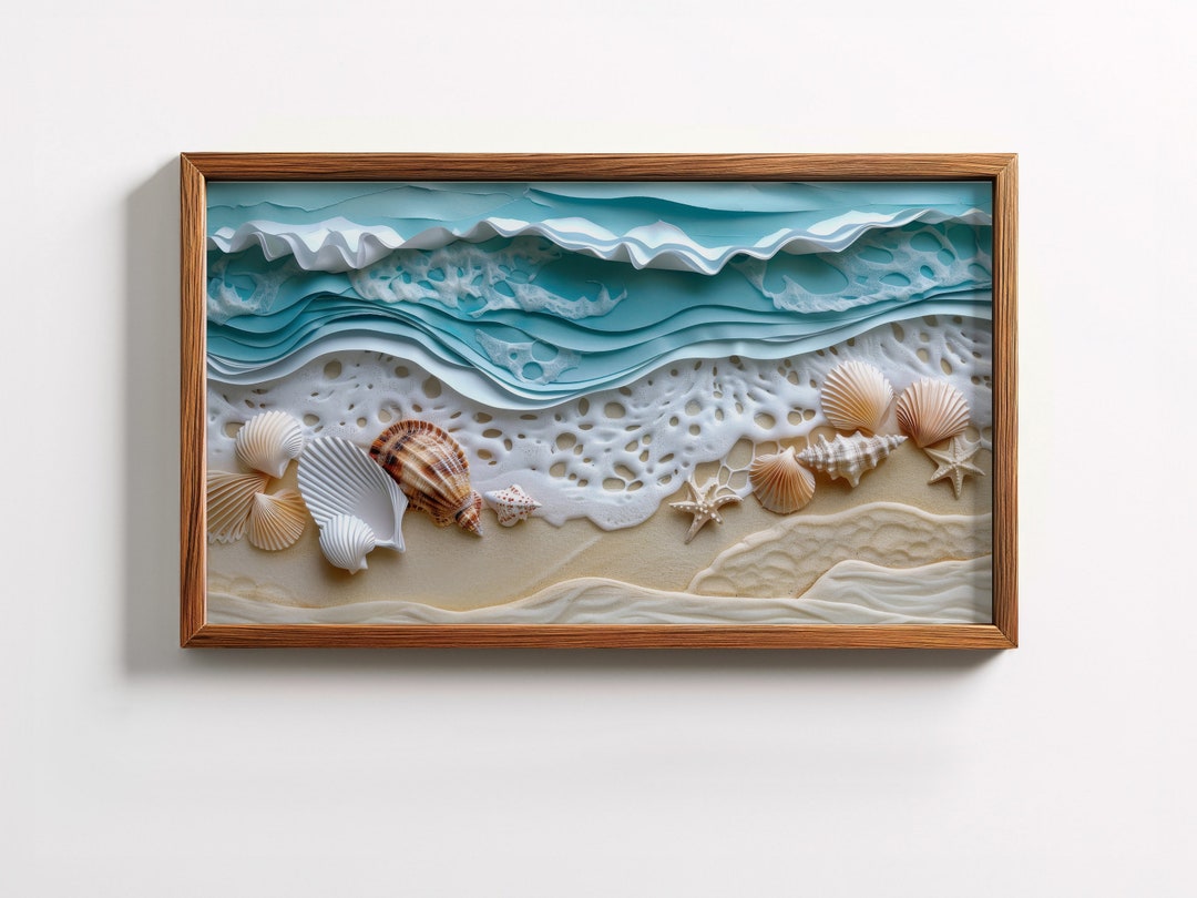 Beach Scene, Shells With 3D Look. Original Frame-style Art Mode TV Art ...