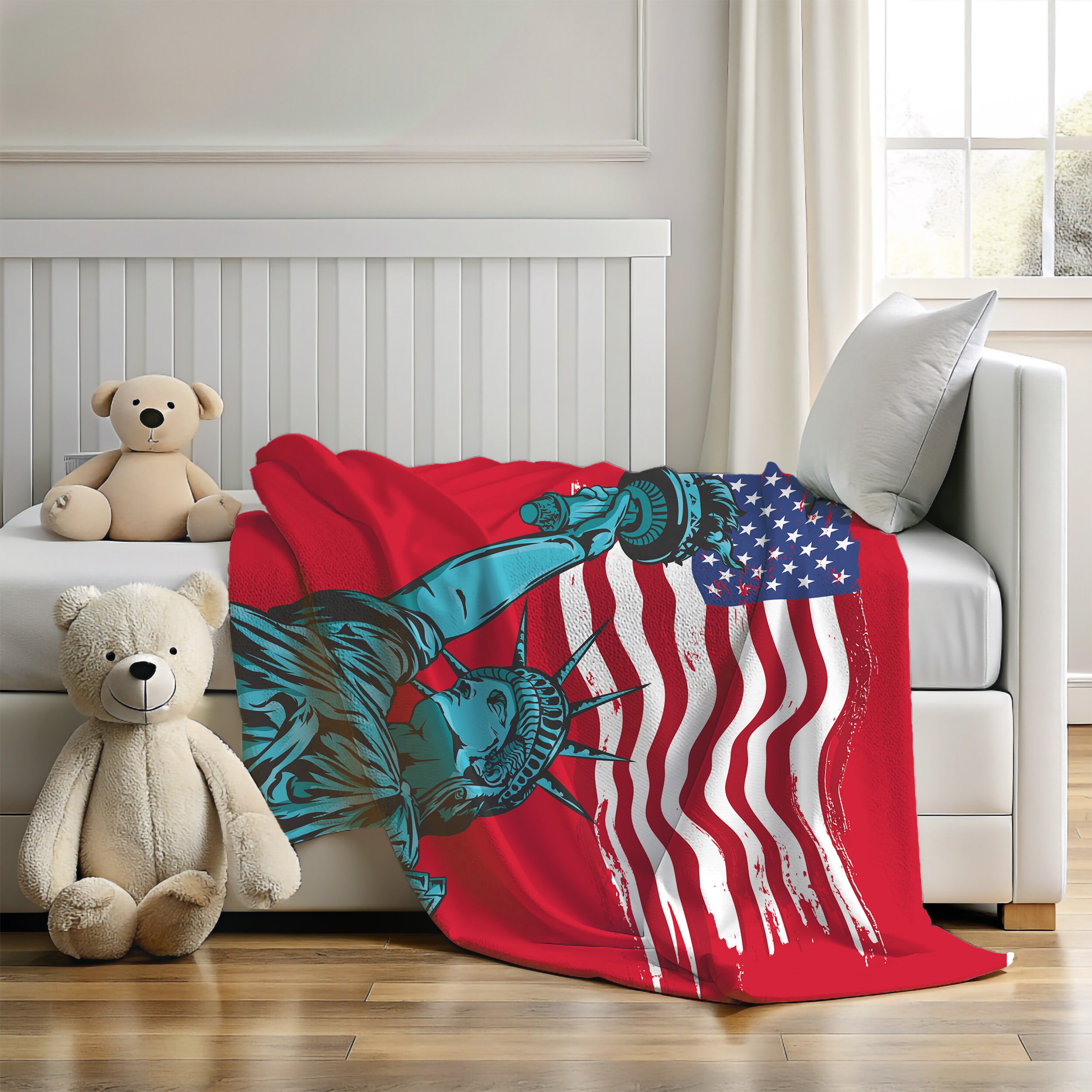 Statue of Liberty Over Flag, American Blanket Pattern, Statue of ...