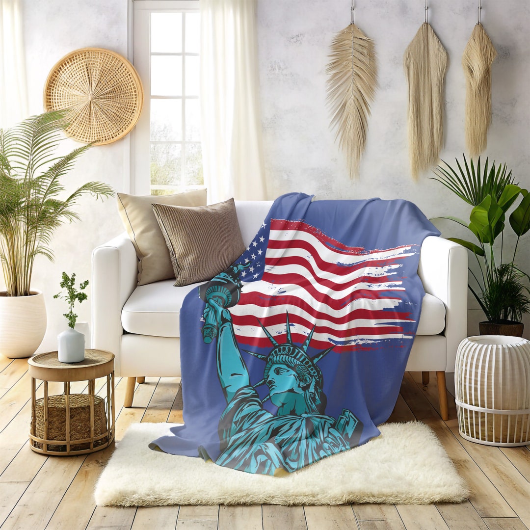 Statue of Liberty Over Flag, American Blanket Pattern, Statue of ...