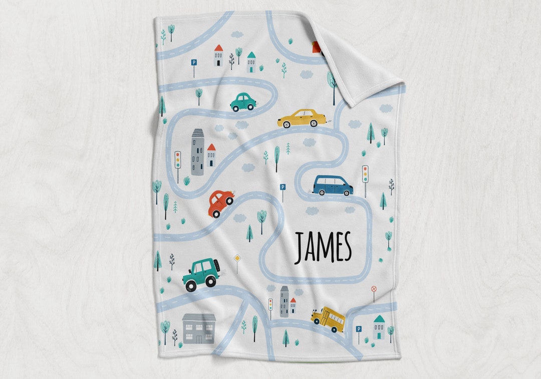 Cars Baby Name Blanket, Custom Road Map Blanket, Kid Cars Blanket With ...