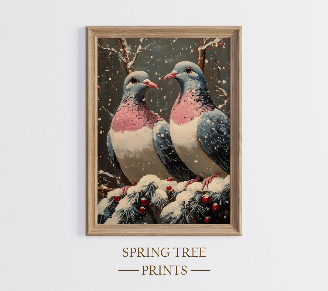Christmas Turtle Doves Printable Digital WALL ART Decor Winter Holiday ...