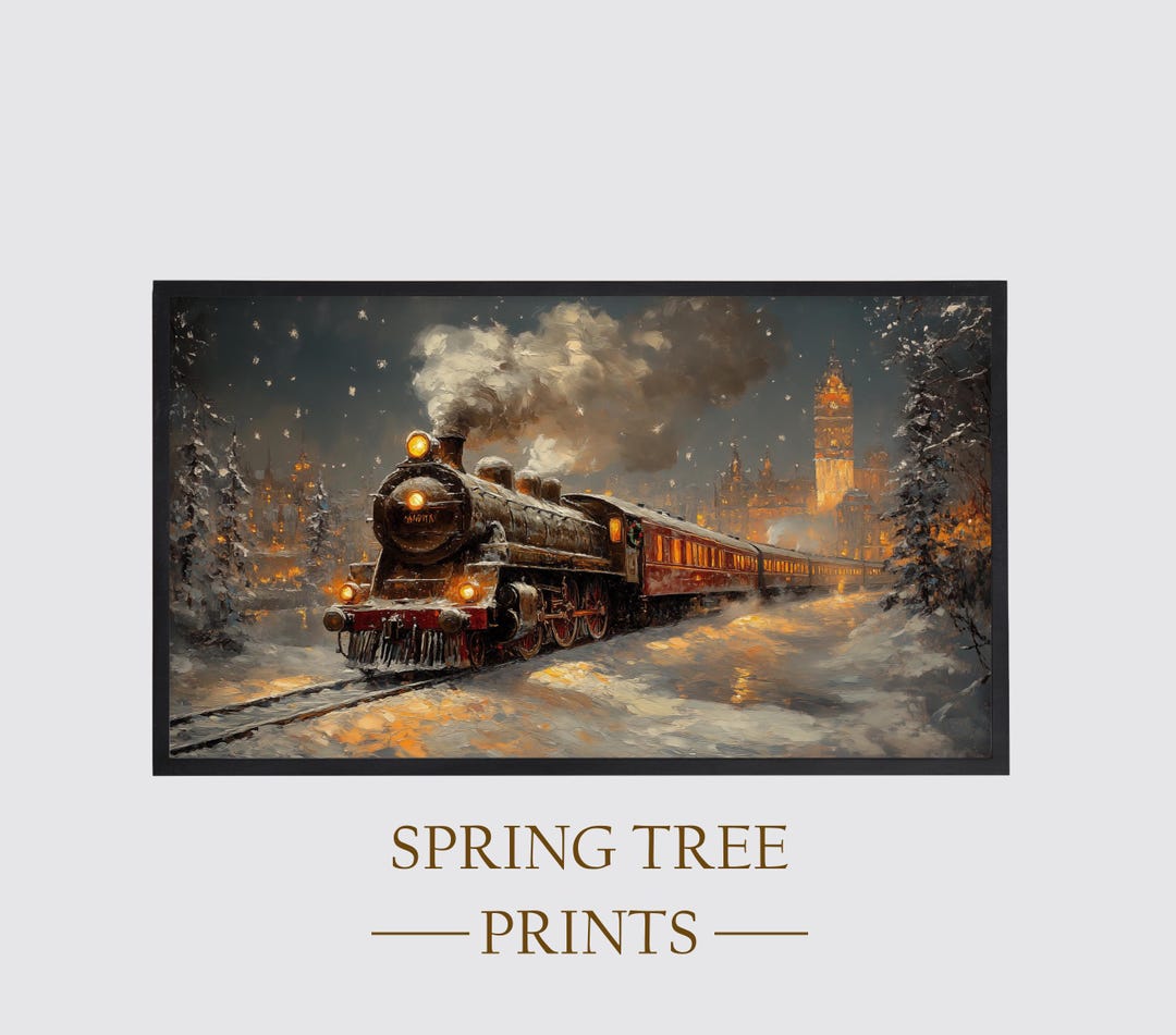 Christmas Steam Engine Train Snowy Night DIGITAL ART Frame TV Festive ...