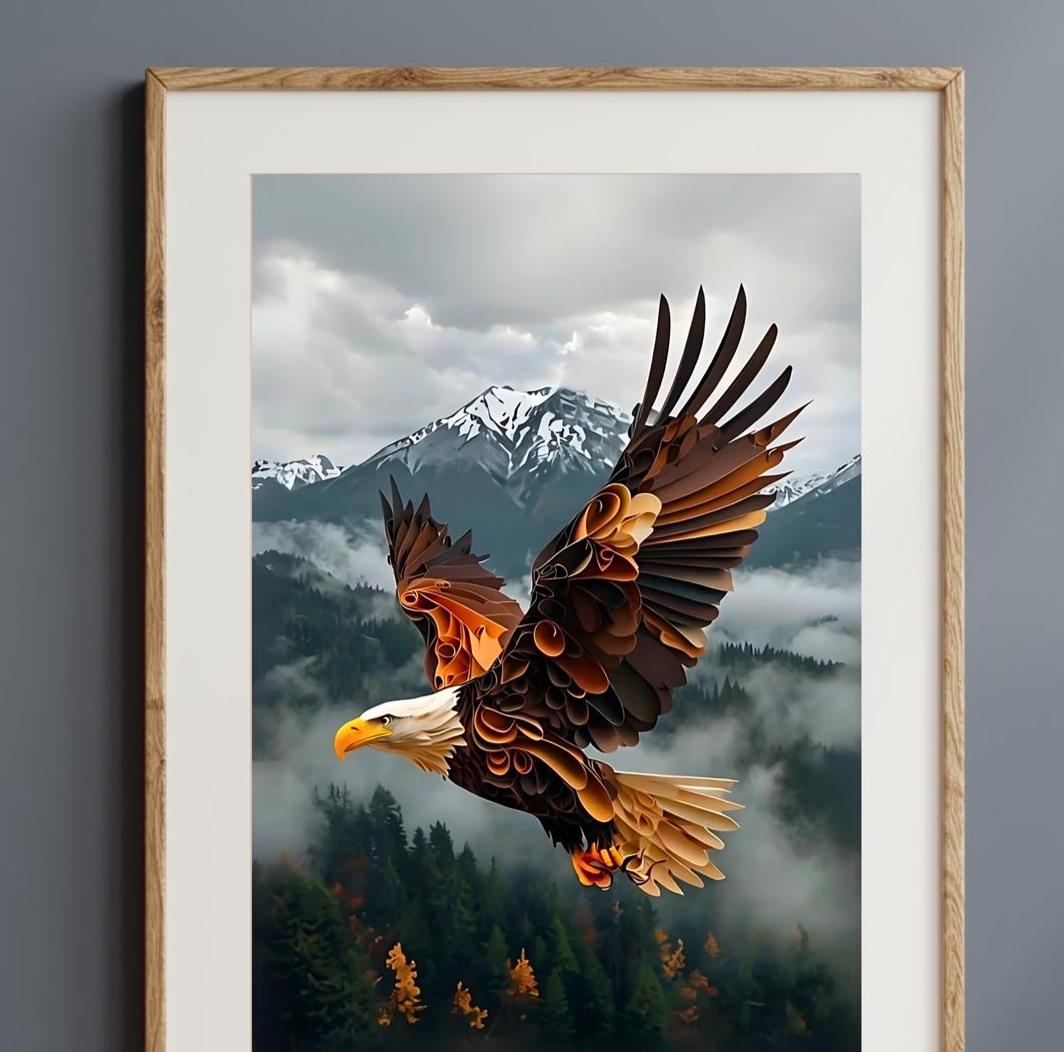Bald Eagle Poster: Quilled Paper Style Mountain Art Print - Etsy