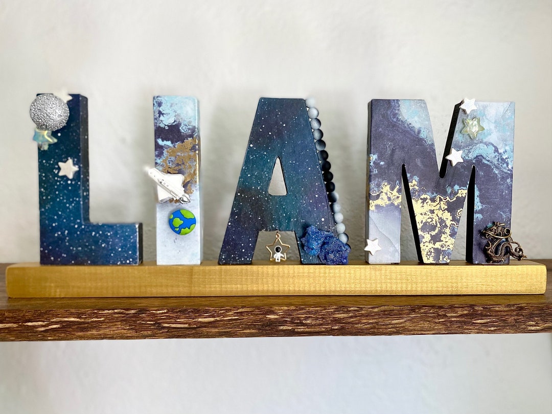 Space Theme Wood Letter Name Sign: Personalized Baby Room Decor - Etsy