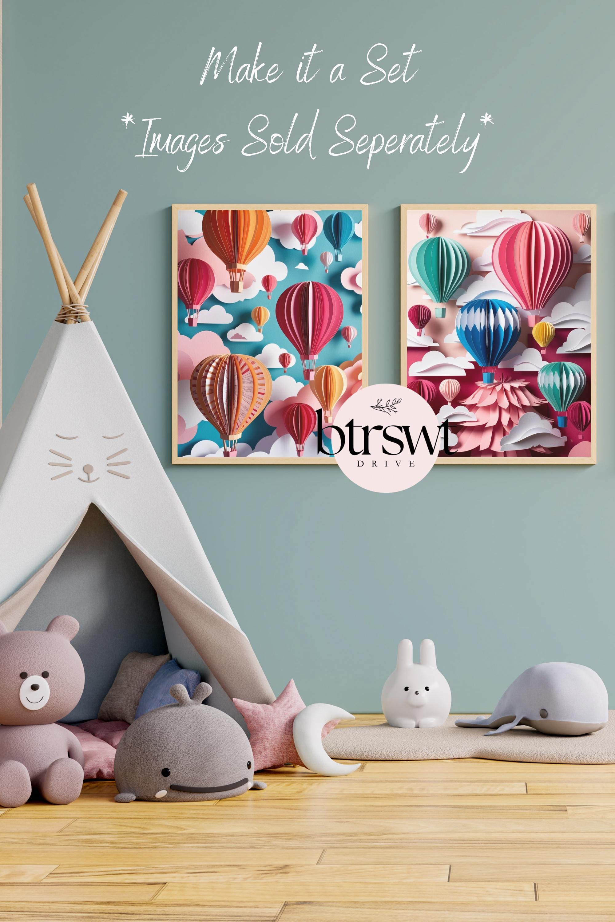 Hot Air Balloon Print: Quilled Paper Style Sky Wall Art - Etsy