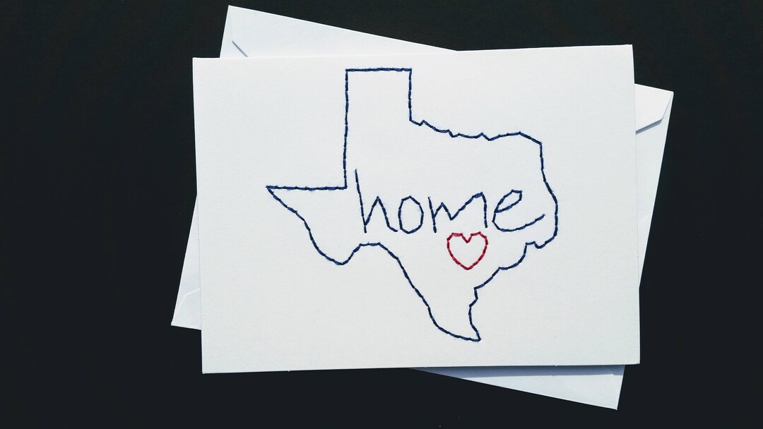 Texas Hand-embroidered Card - Etsy