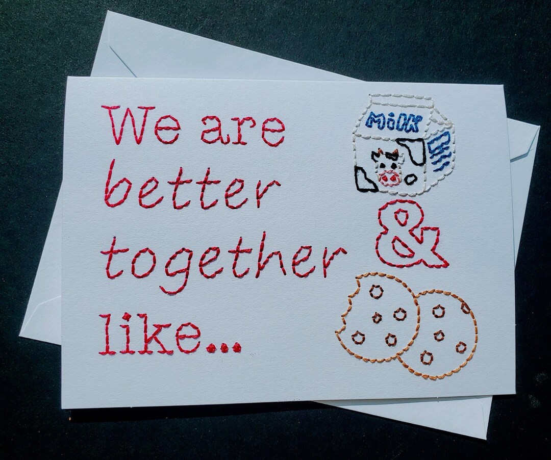 Better Together-milk & Cookies Hand-embroidered Card - Etsy