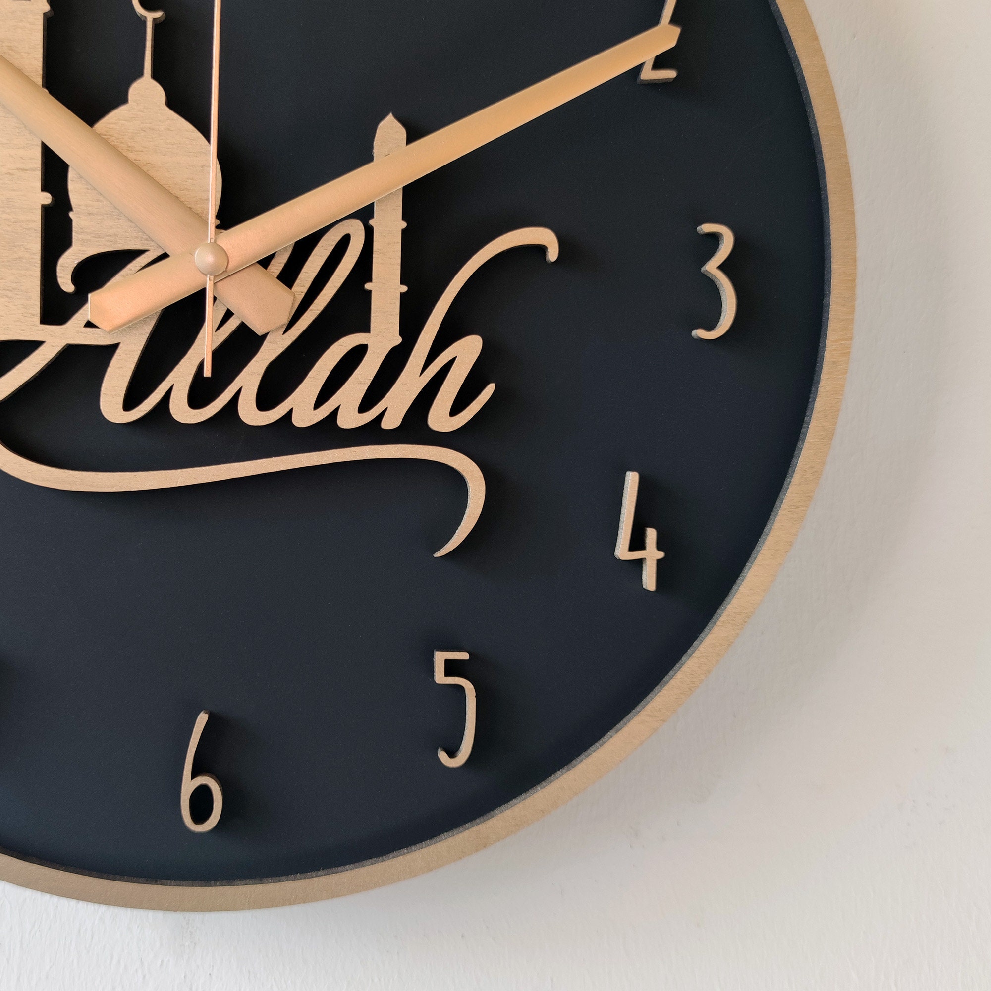 Wooden Modern Islamic Wall Clock, Wall Clock With Allah Written ...