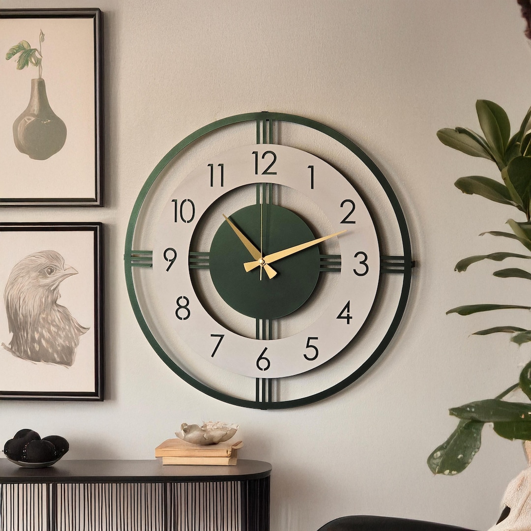 Large 48cm (19 Inch) Green Metal & Wood Wall Clock - Etsy