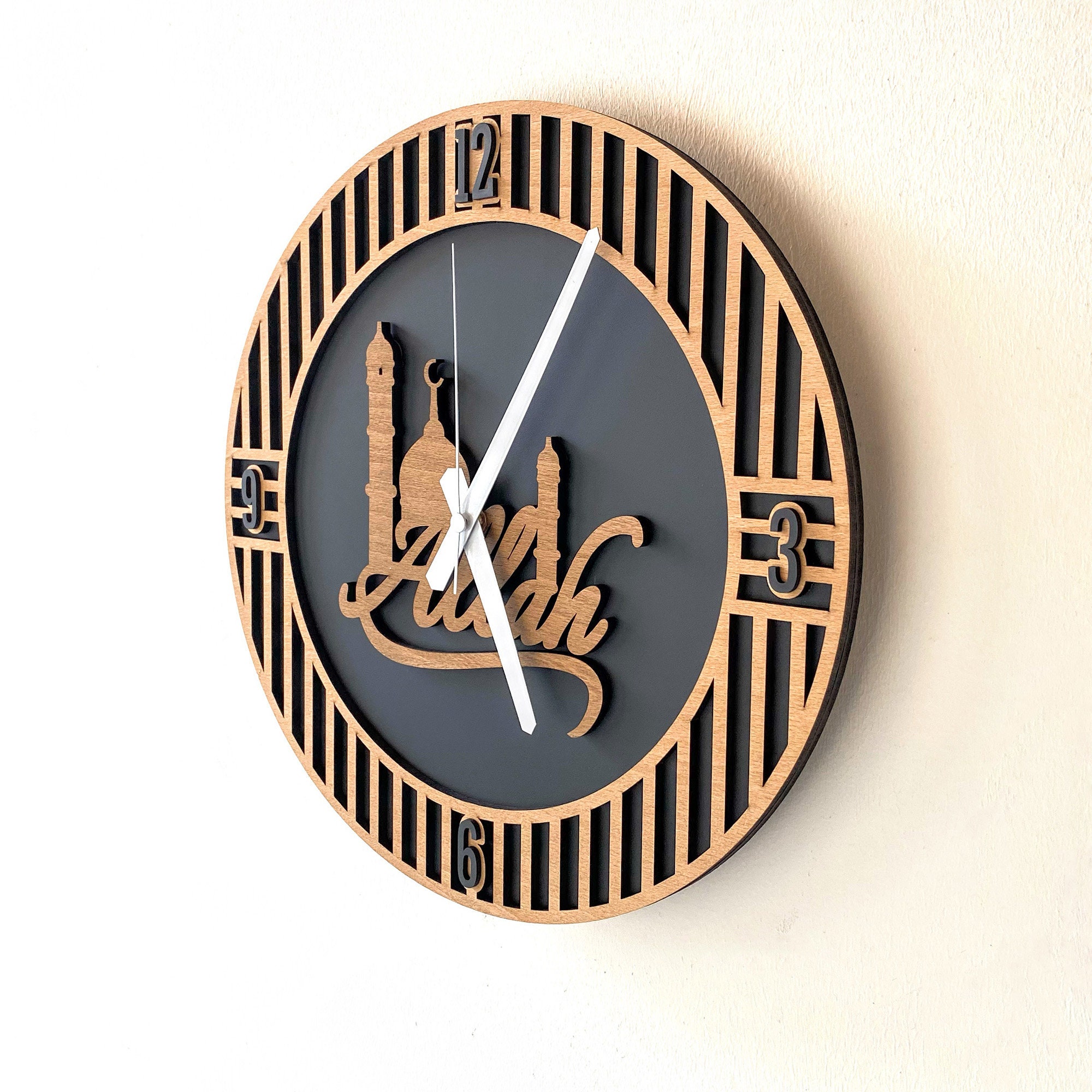 Wooden Allah Islamic Wall Clock, Muslim Home Clock, Islamic Clock Art ...