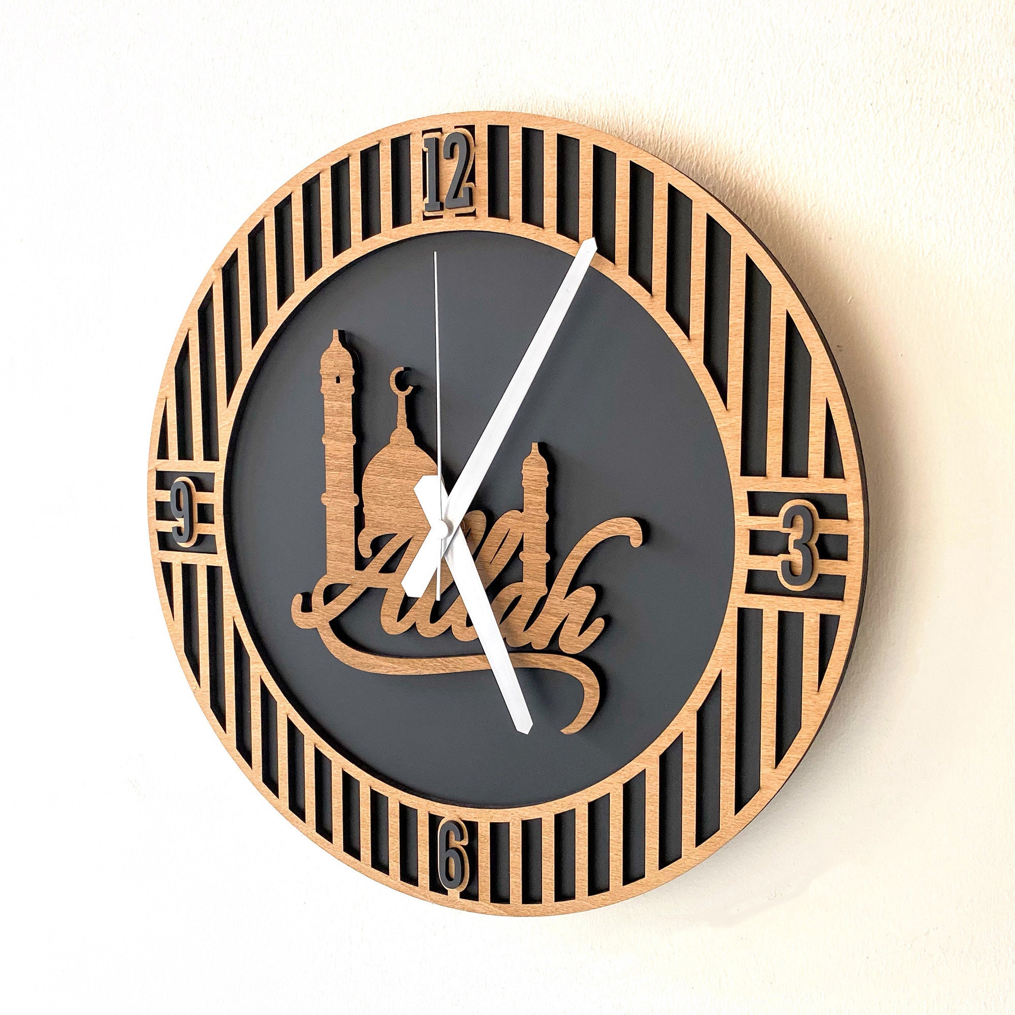 Wooden Allah Islamic Wall Clock, Muslim Home Clock, Islamic Clock Art ...