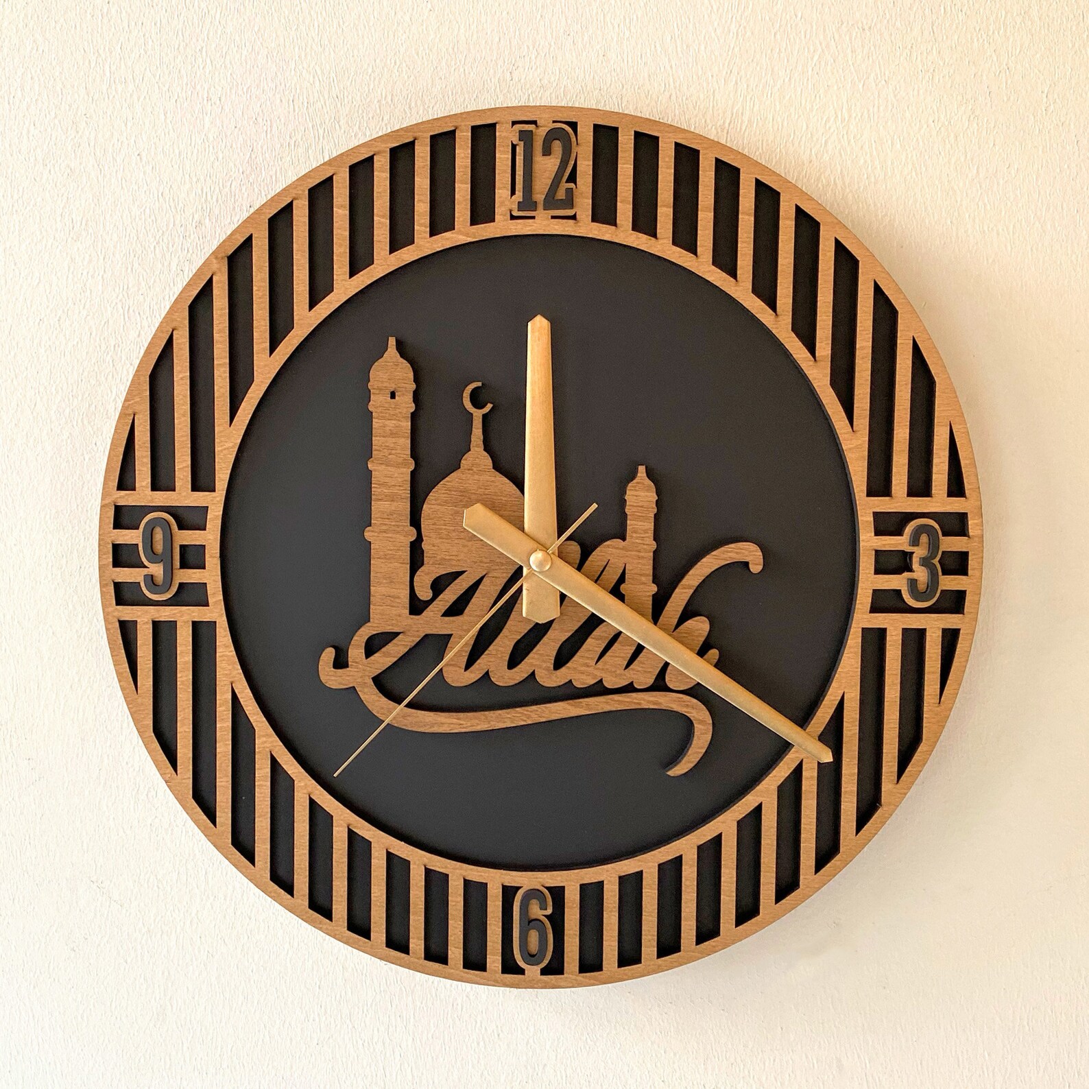 Wooden Allah Islamic Wall Clock, Muslim Home Clock, Islamic Clock Art ...