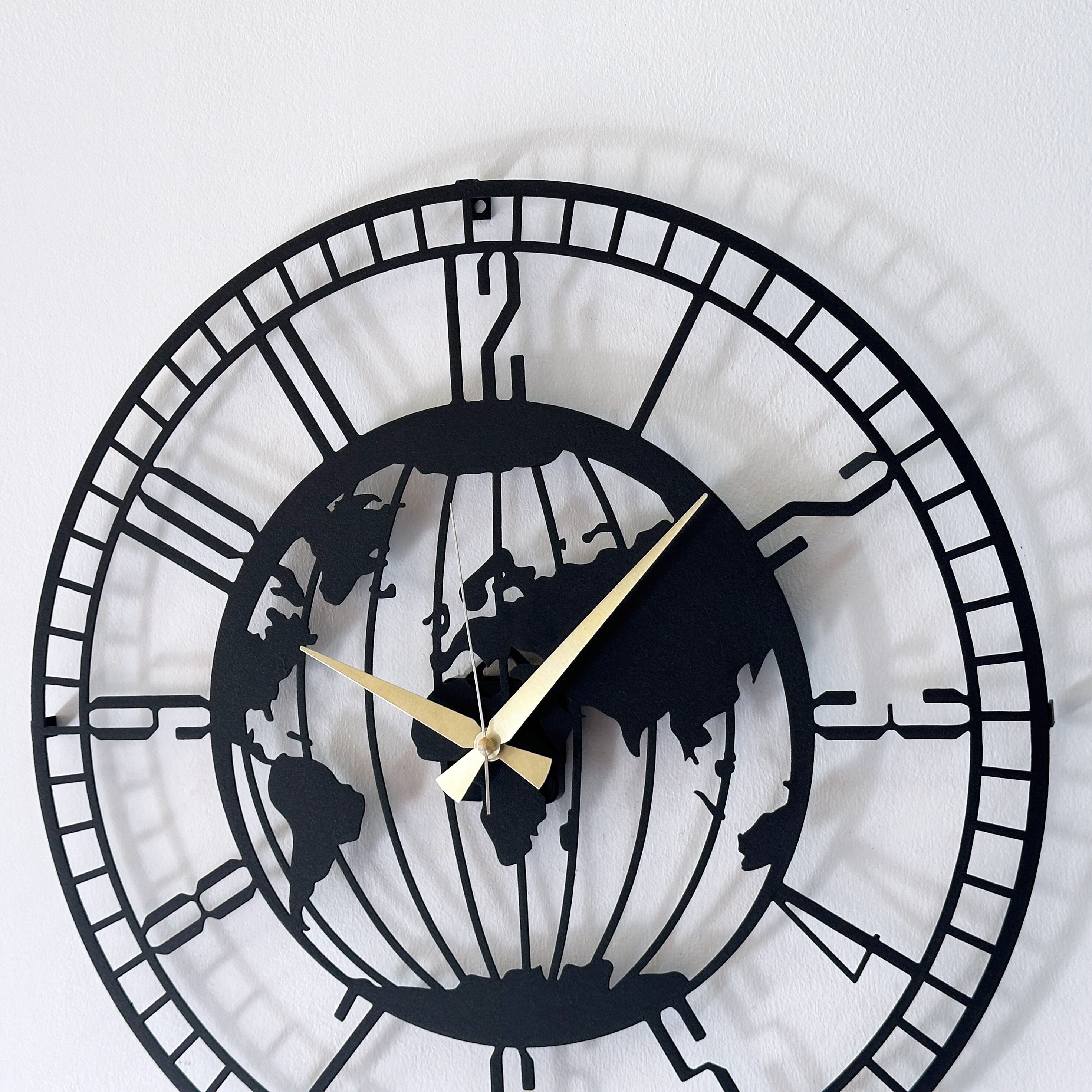 Word Map Metal Wall Clock, Eart Black Metal Wall Clock, Compass ...