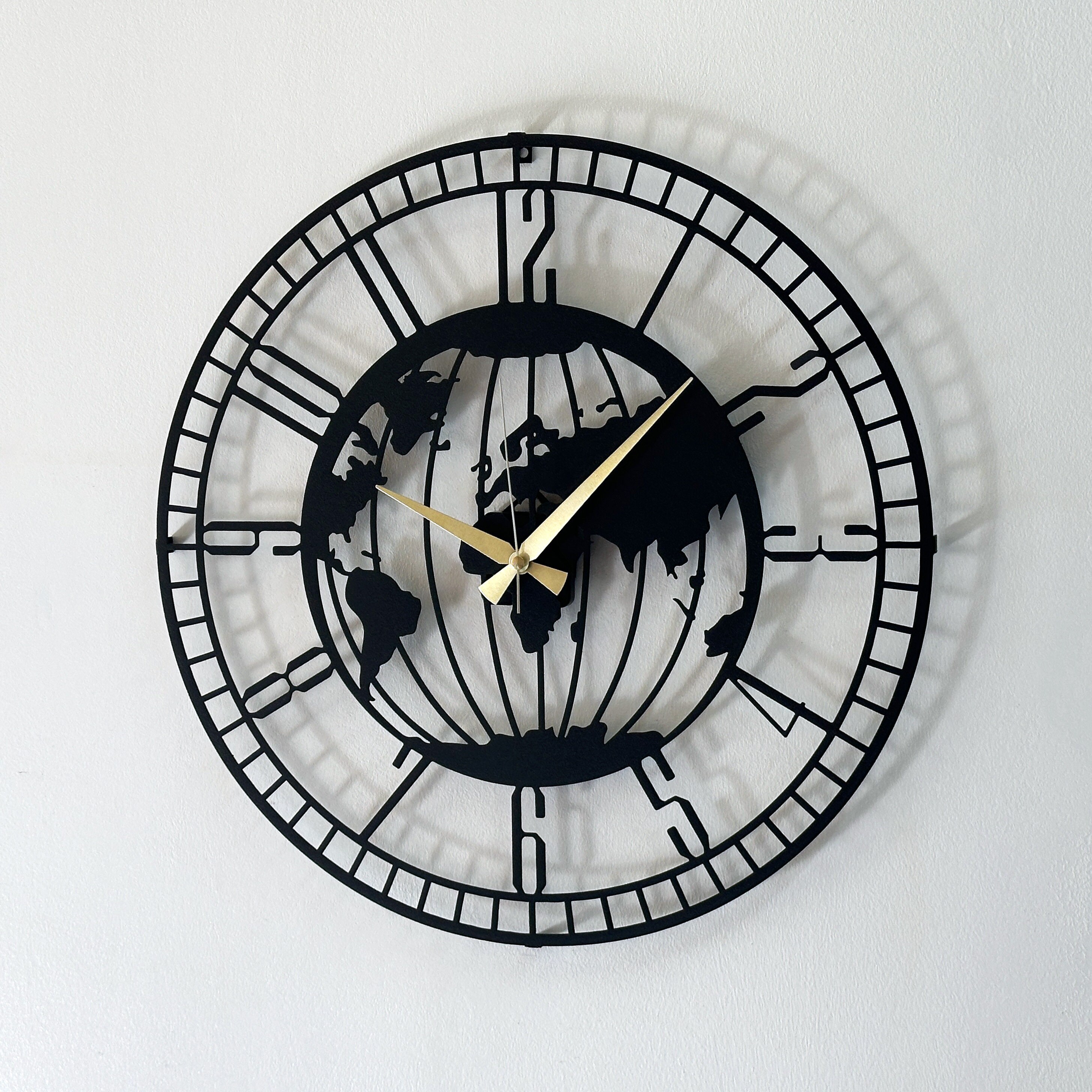 Word Map Metal Wall Clock, Eart Black Metal Wall Clock, Compass ...