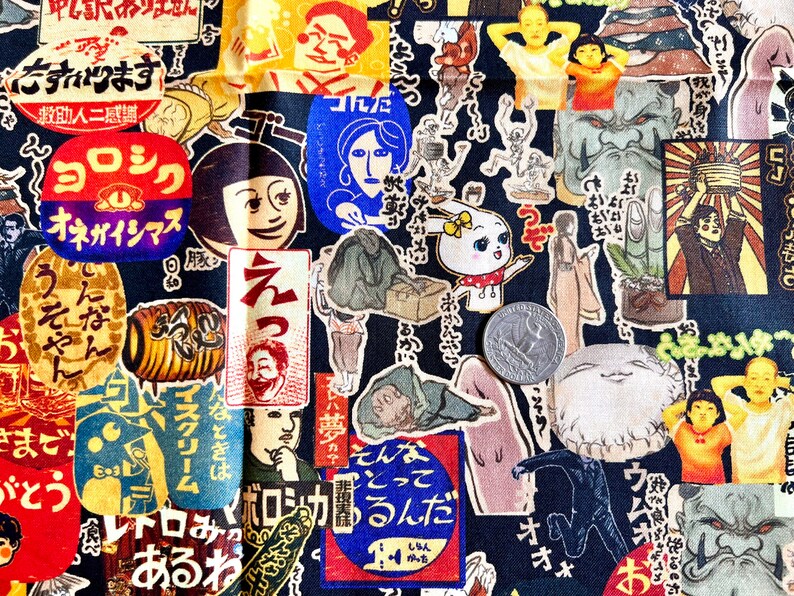 Retro Japanese Snack Labels Fabric 1FQ canary - Etsy