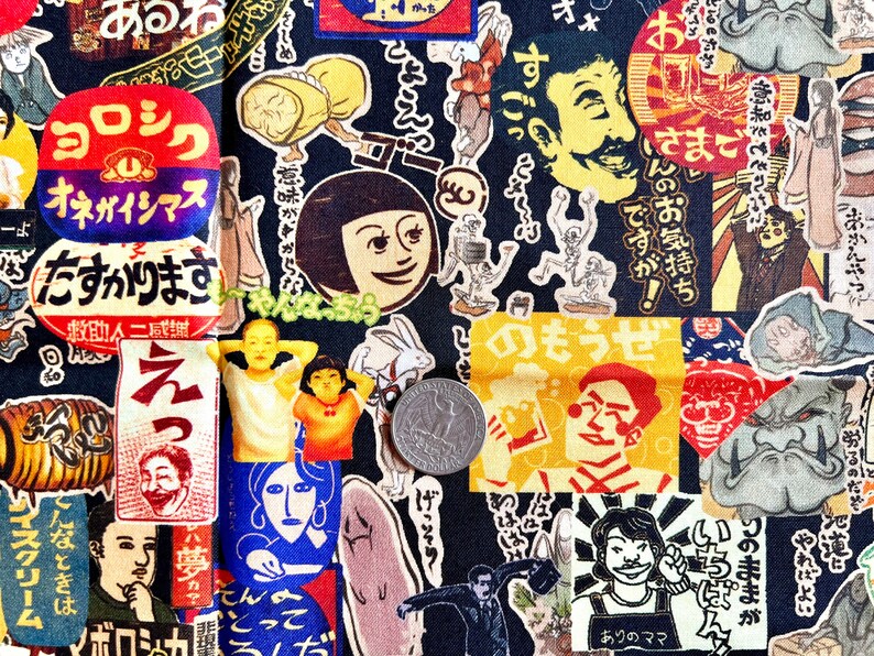 Retro Japanese Snack Labels Fabric 1FQ canary - Etsy