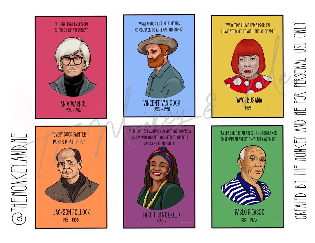 INSTANT DOWNLOAD Famous Artist Trading Card Printable Sheet - Etsy