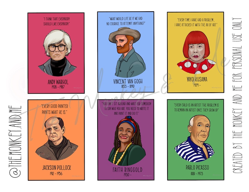 INSTANT DOWNLOAD Famous Artist Trading Card Printable Sheet - Etsy