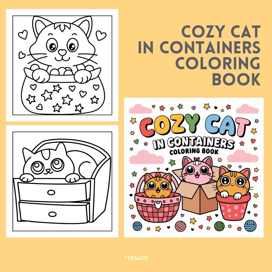 Cozy Cat in Containers Coloring Book - Etsy