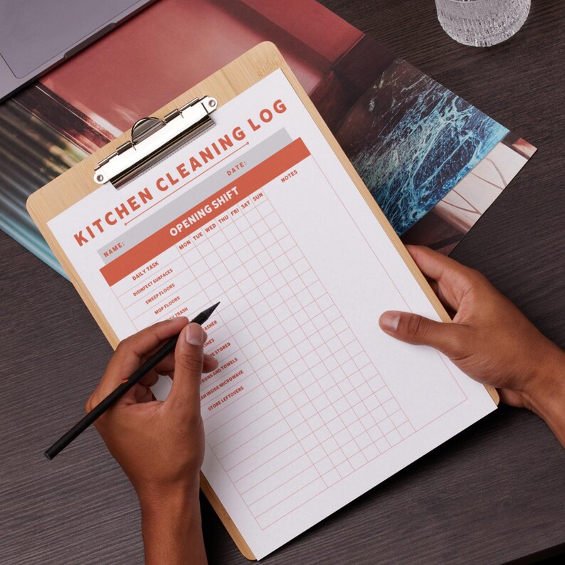 Daily Kitchen Cleaning Log | Printable Opening + Closing Shift Guide ...