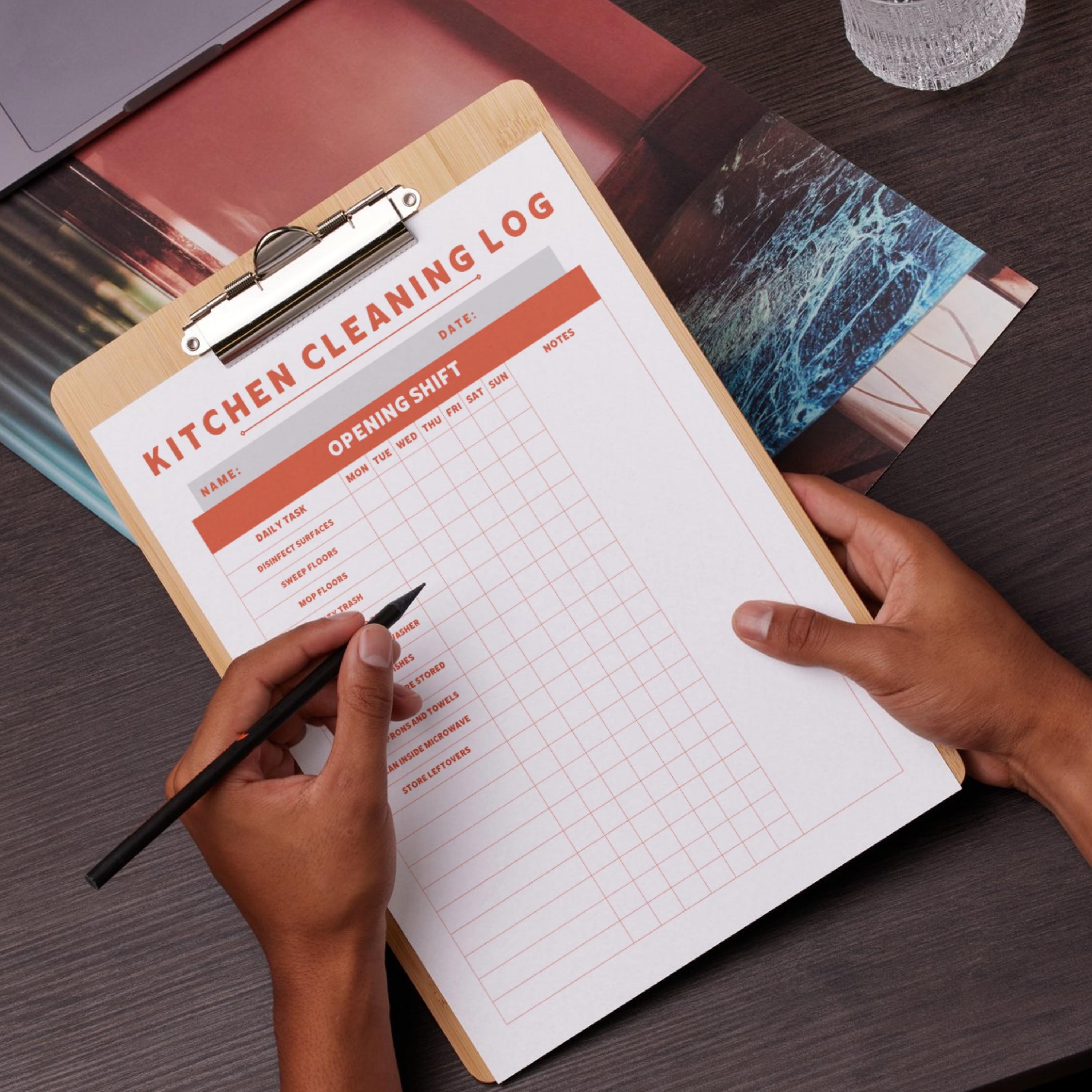 Daily Kitchen Cleaning Log | Printable Opening + Closing Shift Guide ...