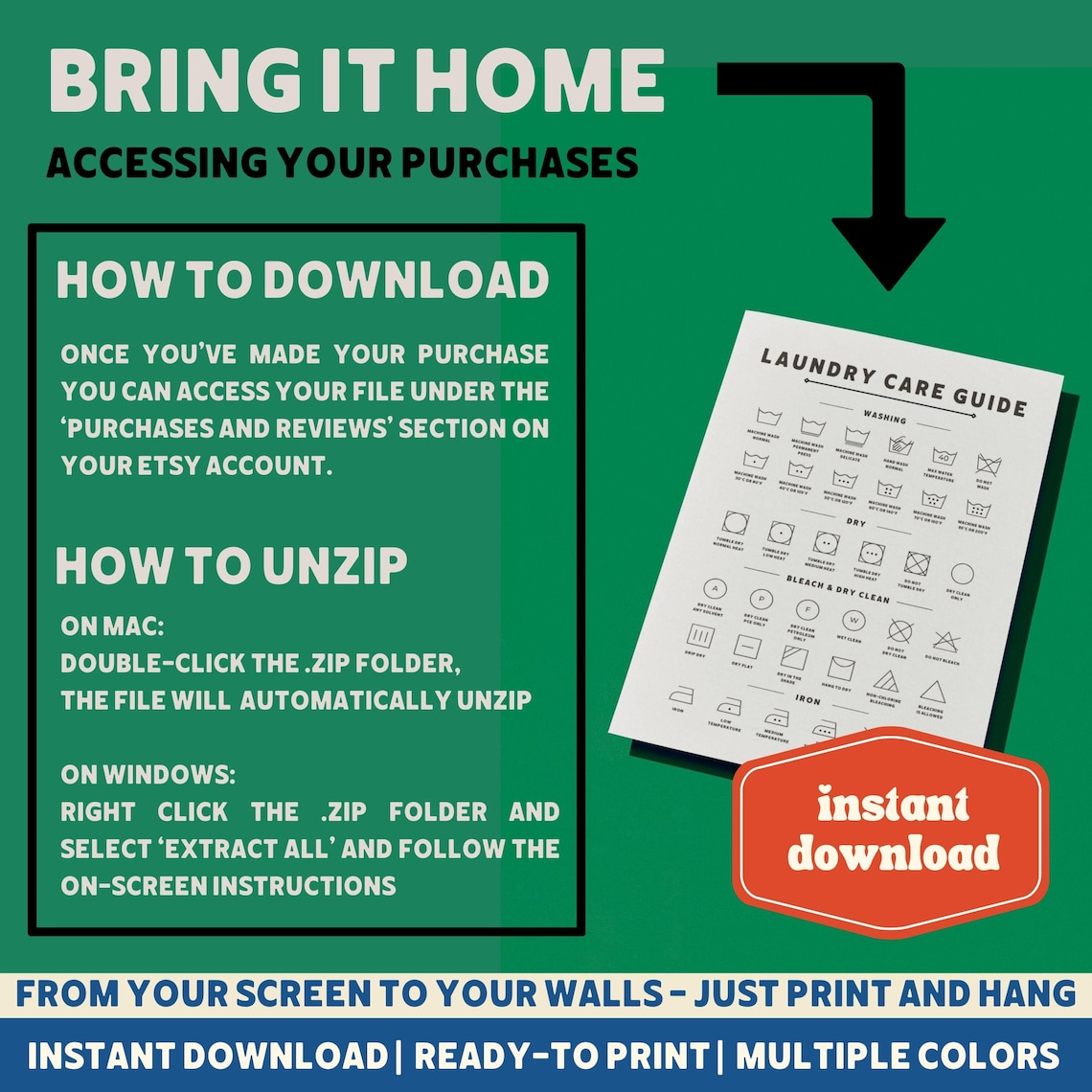 Set of 2 Laundry Room Care Guide | Laundry Symbols | Stain Removal ...