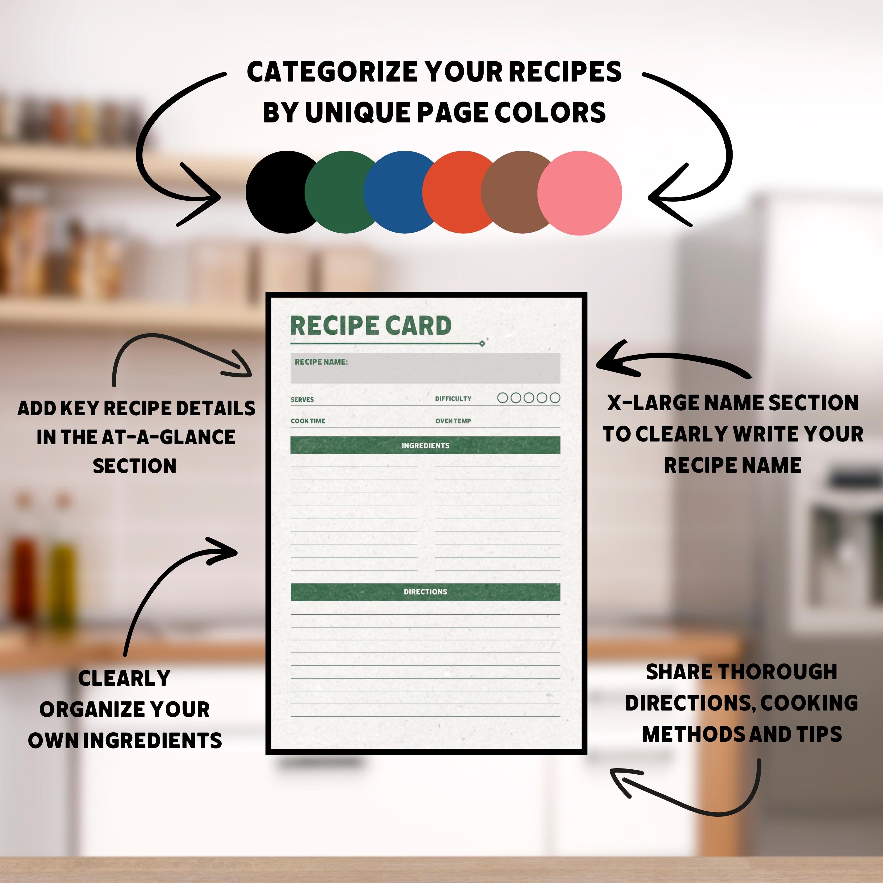 Recipe Pages Bundle | Printable Family Recipe Card | Blank and Fillable ...