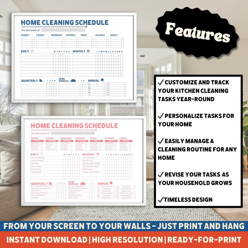 Home Cleaning Schedule & Checklist | Printable Annual House Refresh ...