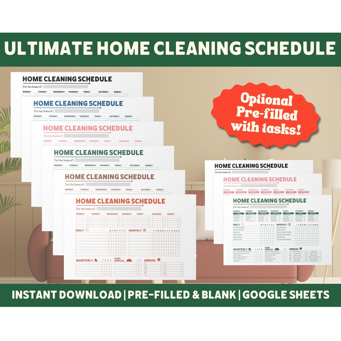Home Cleaning Schedule & Checklist | Printable Annual House Refresh ...