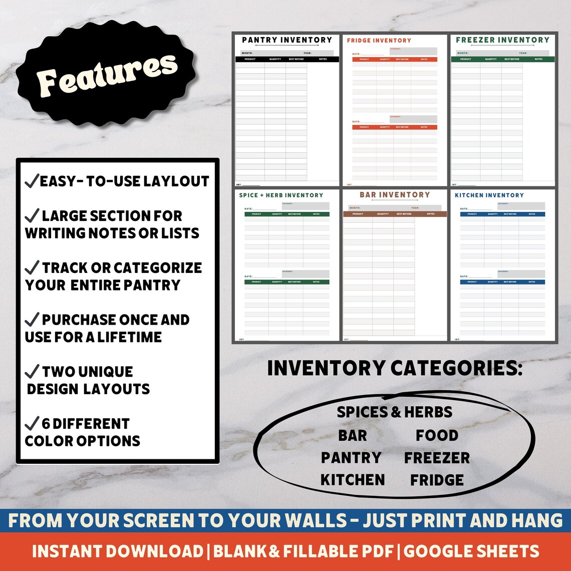 Kitchen Inventory Tracker | Printable Home Pantry Management | Blank ...