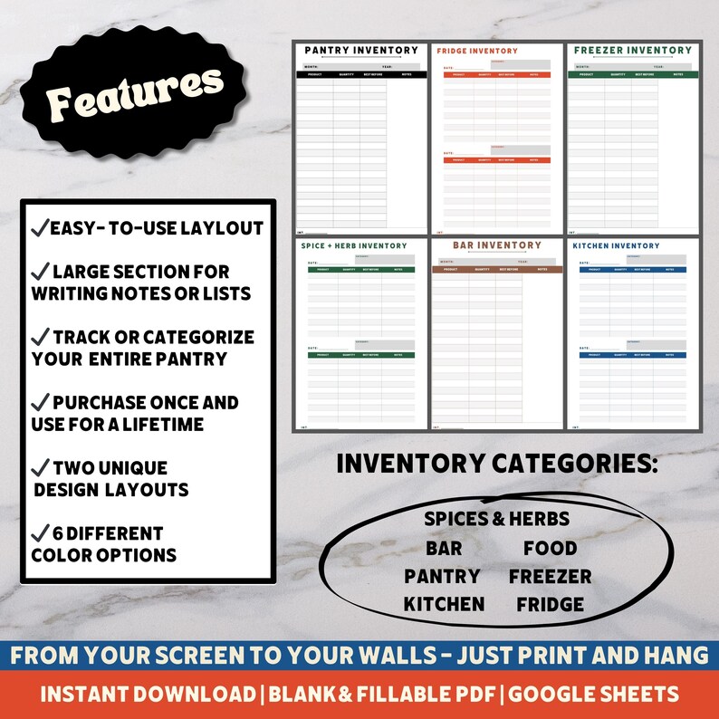 Kitchen Inventory Tracker | Printable Home Pantry Management | Blank ...