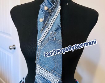 Denim Necktie Necklace Charm - Etsy