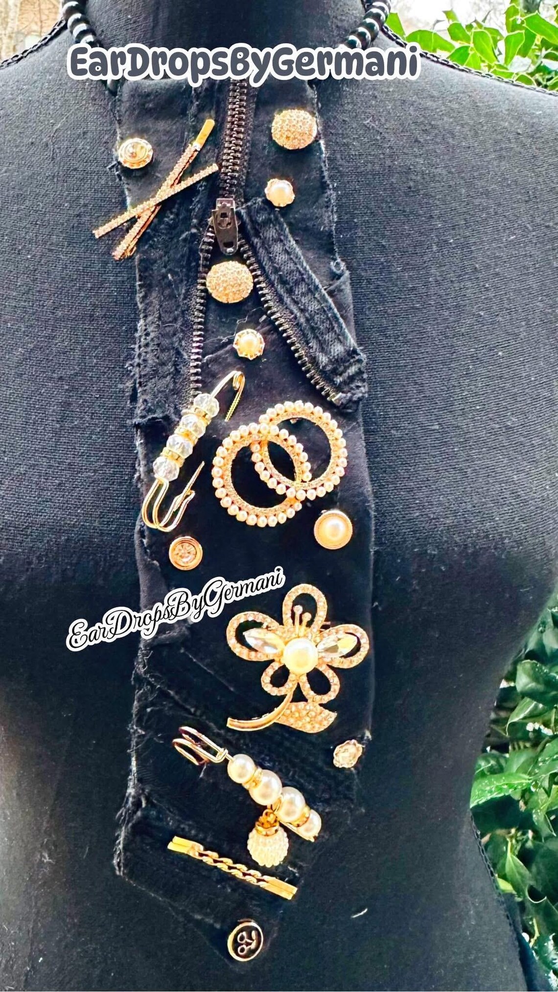 Denim Black Brooch Necktie Necklace - Etsy