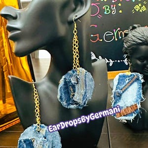 Ms. Diva Denim Dangle Patchwork Ear Drops - Etsy