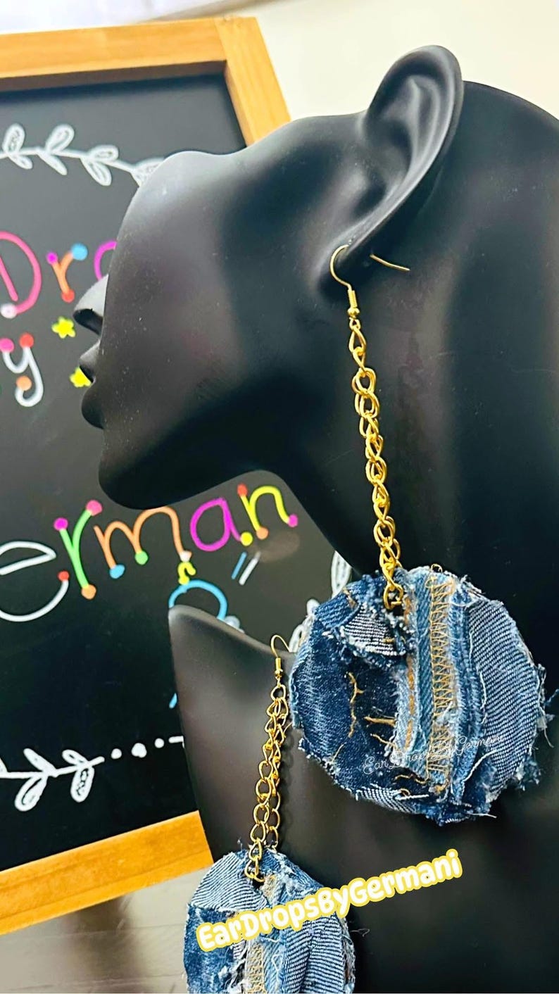 Ms. Diva Denim Dangle Patchwork Ear Drops - Etsy