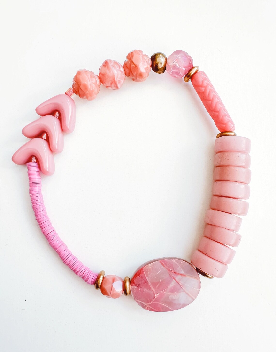 Pink Shell & Vintage Glass Bracelet - Etsy
