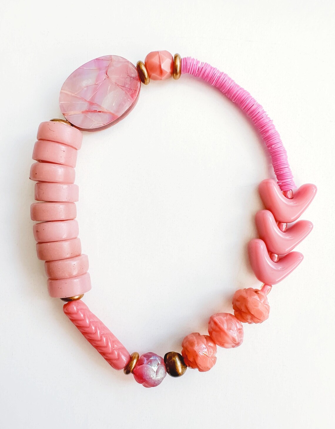 Pink Shell & Vintage Glass Bracelet - Etsy
