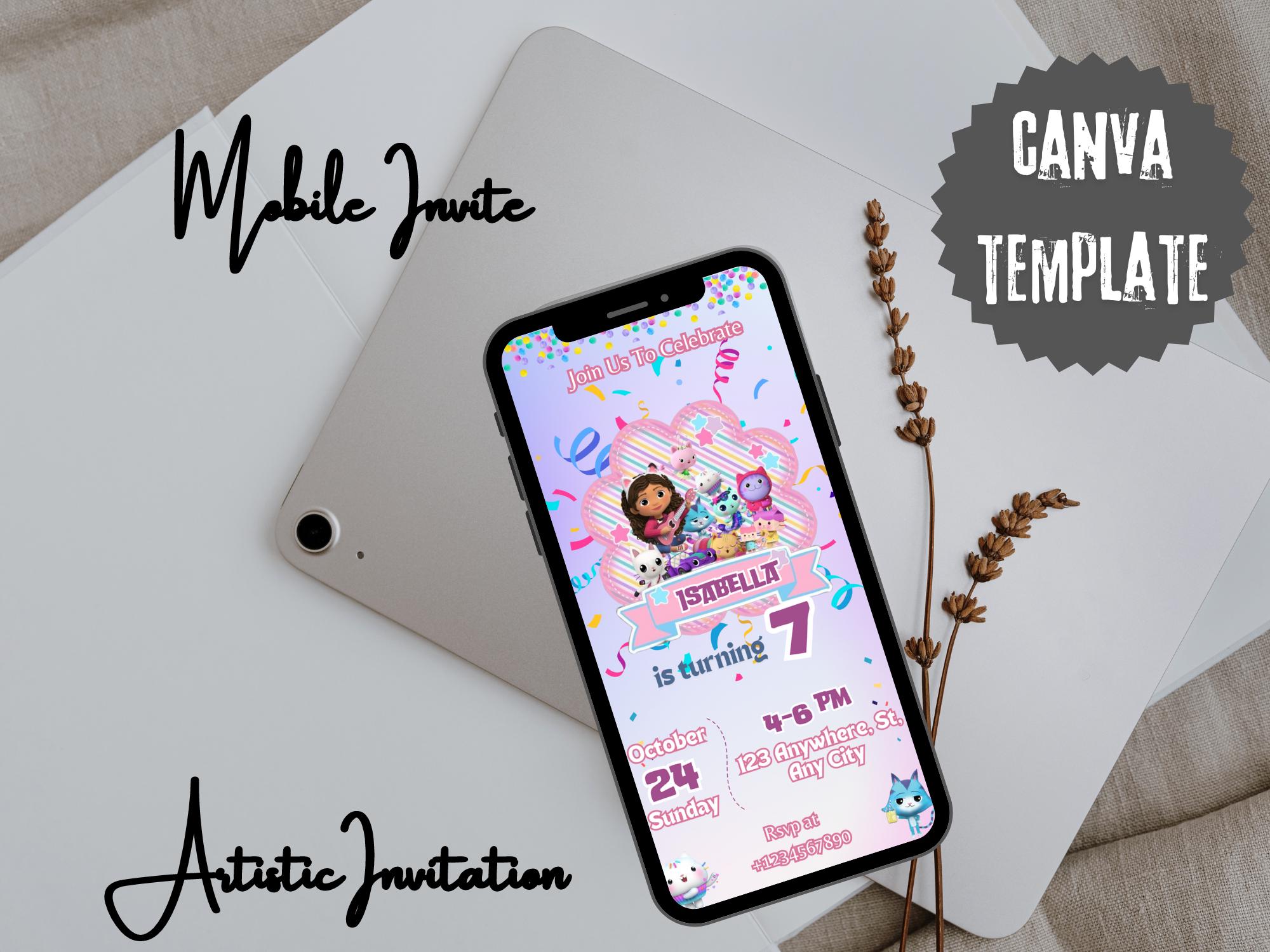 Editable Gabby Doll House Birthday Invitation Template, Gabby's Kids ...