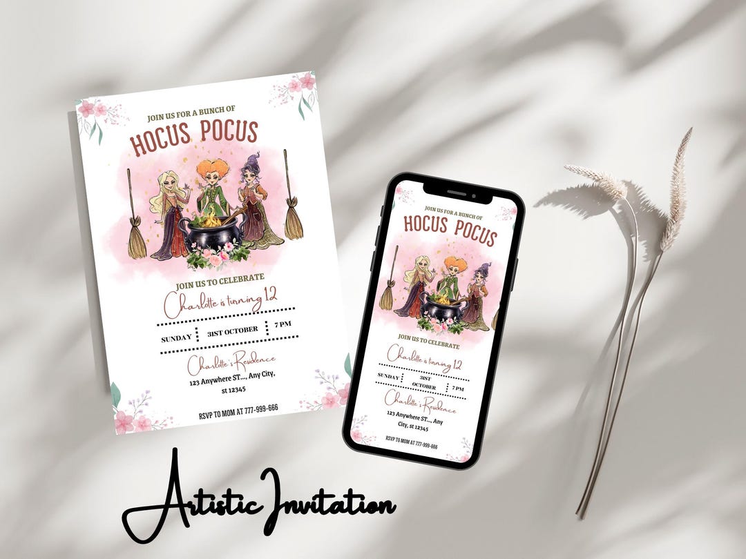 Editable Hocus Pocus Birthday Invitation, Halloween Birthday Invitation ...