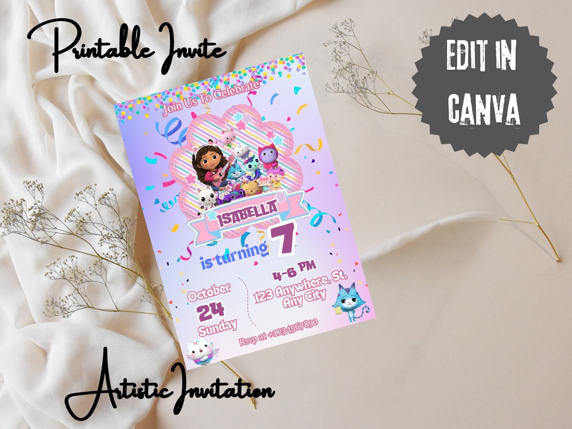 Editable Gabby Doll House Birthday Invitation Template, Gabby's Kids ...