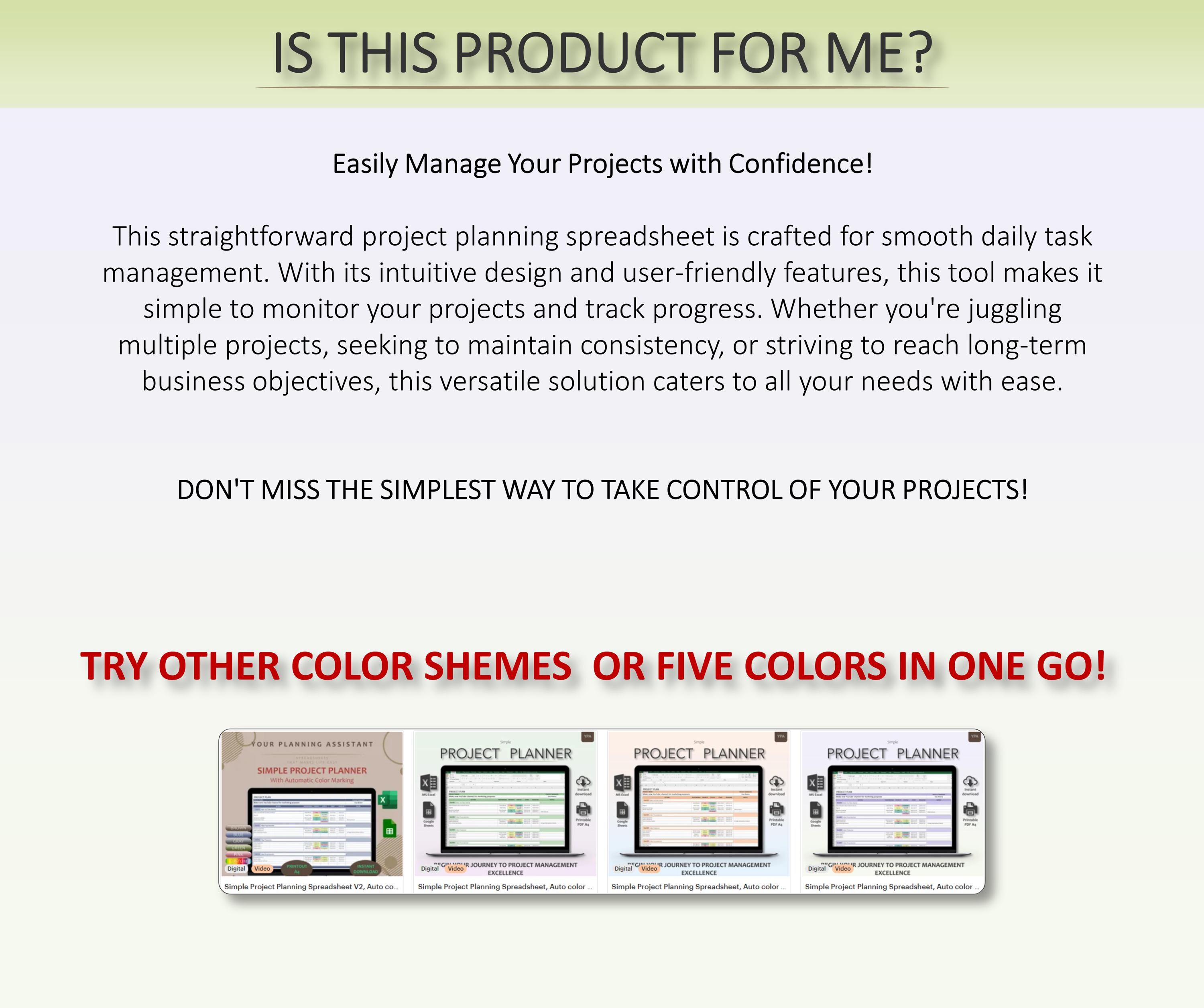 Simple Project Planning Spreadsheet, Auto Color Marking, Deadline Set ...