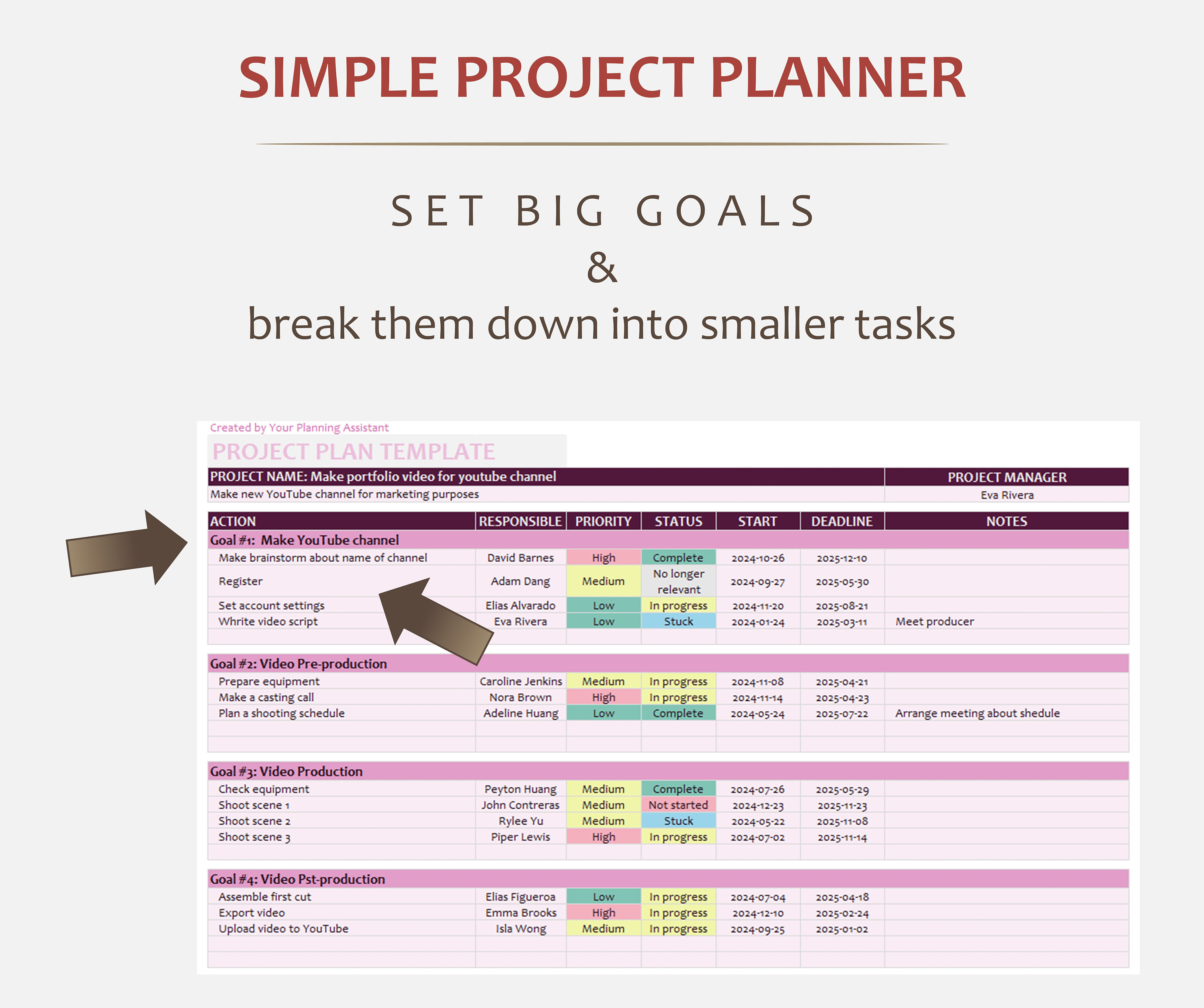 Simple Project Planning Spreadsheet, Auto Color Marking, Deadline Set ...