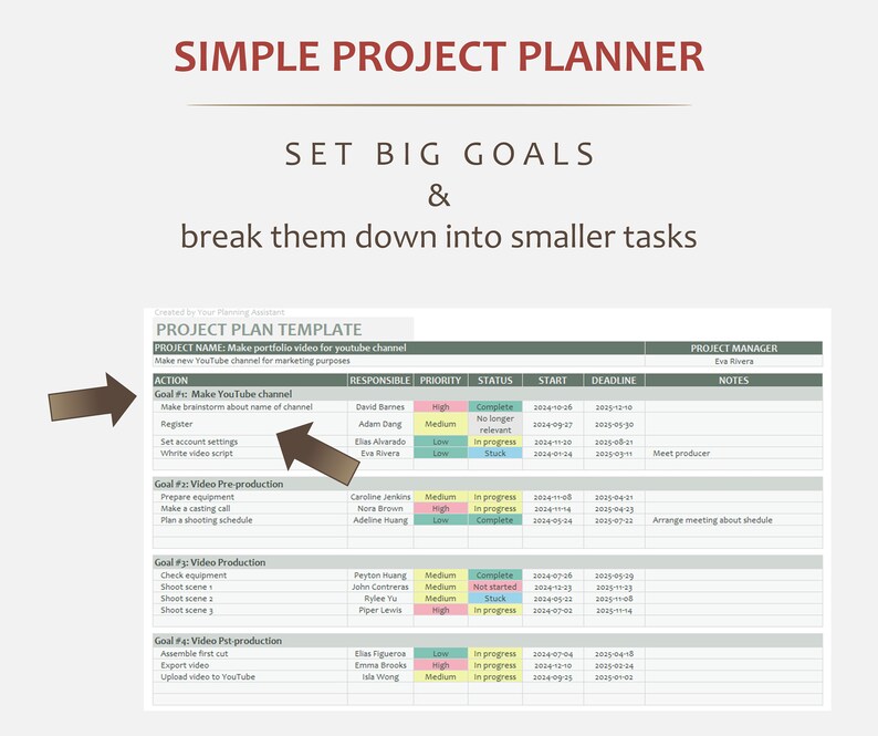 Simple Project Planning Spreadsheet, Auto Color Marking, Deadline Set ...