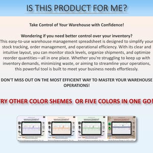 Warehouse Management Spreadsheet, Auto Reorder List, View Items in ...