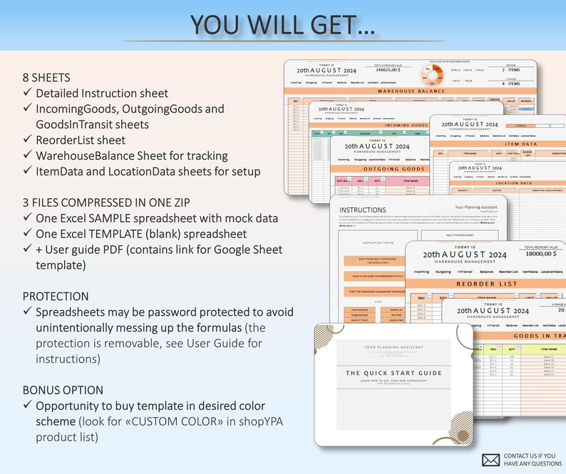 Warehouse Management Spreadsheet, Auto Reorder List, View Items in ...