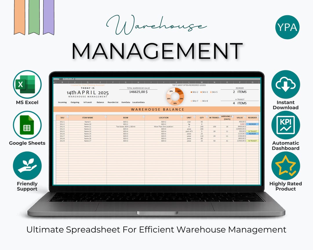Warehouse Inventory Tracker: Excel & Google Sheets Template With ...