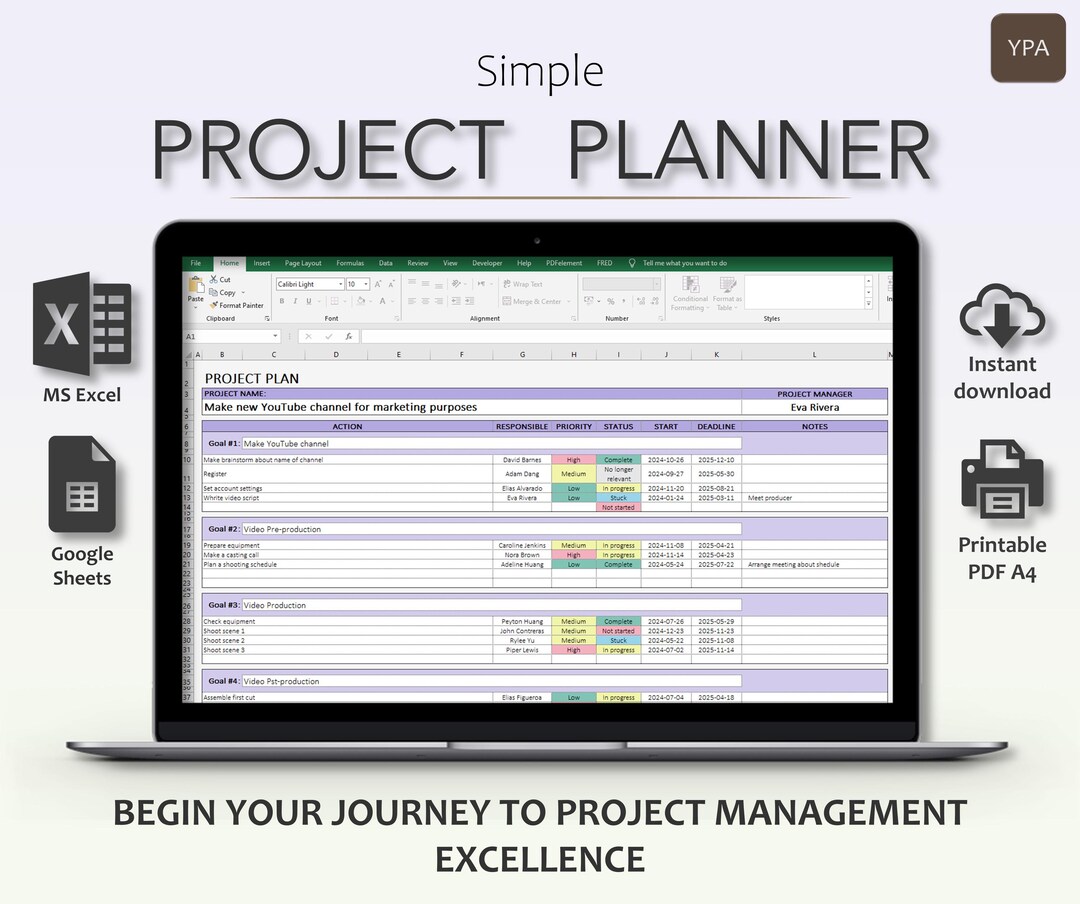 Simple Project Planning Spreadsheet, Auto Color Marking, Deadline Set ...