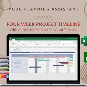4 Week Project Timeline Spreadsheet, Auto Color Marking, Auto Time ...