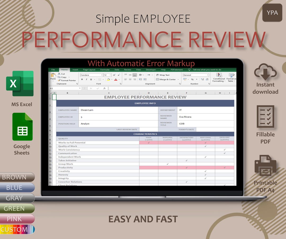 Employee Performance Review Template Excel & Google Sheets – Easy HR ...