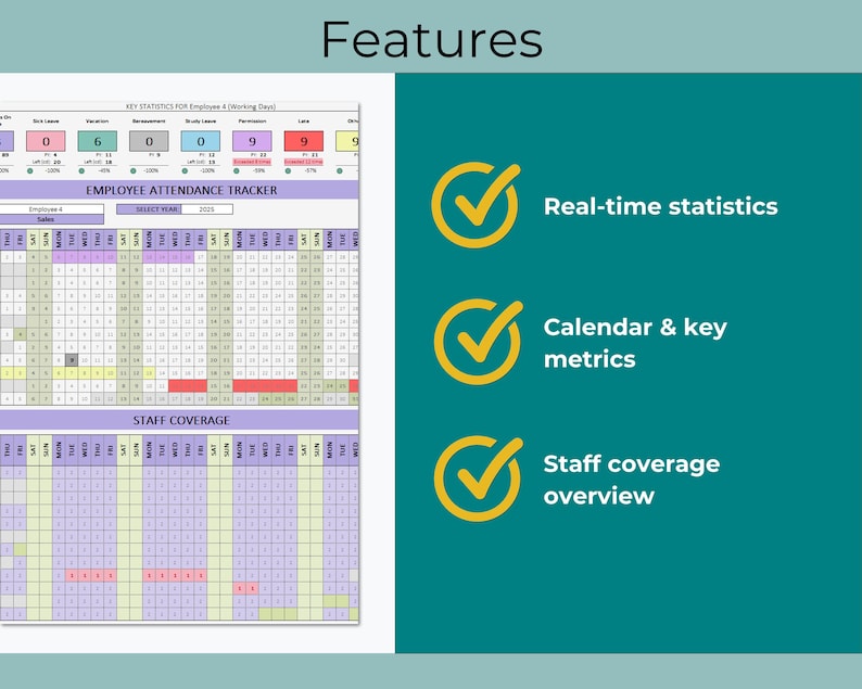 Employee Attendance Tracker: HR Excel & Google Sheets Template (digital ...
